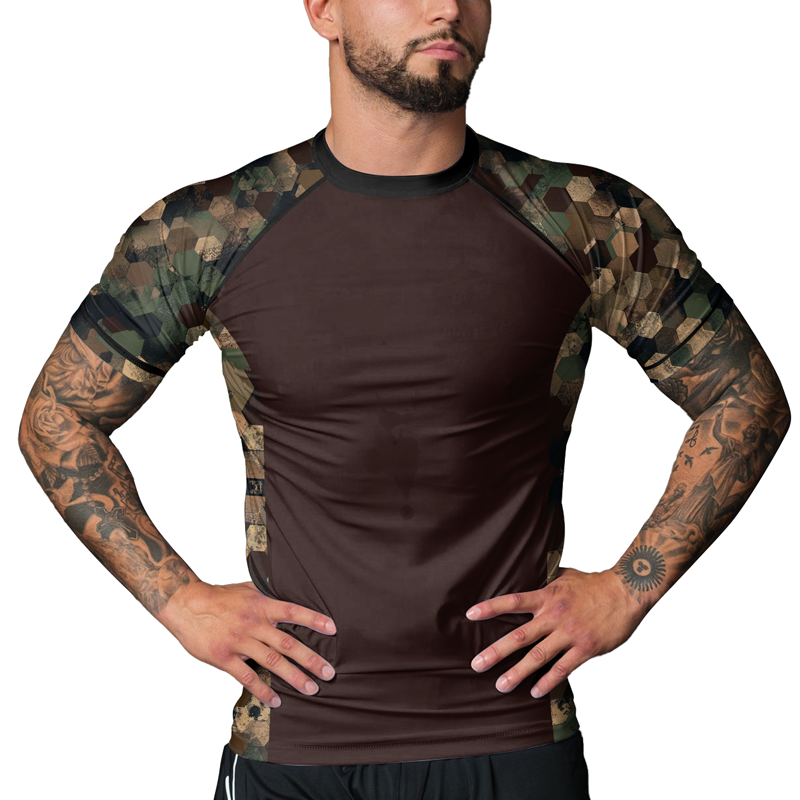 Rashninja Military Hexagon Camouflage Men's Short Sleeve Rash Guard