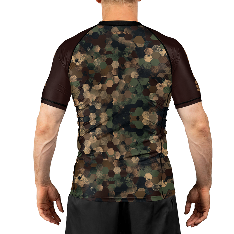 Rashninja Military Hexagon Camouflage Men's Short Sleeve Rash Guard