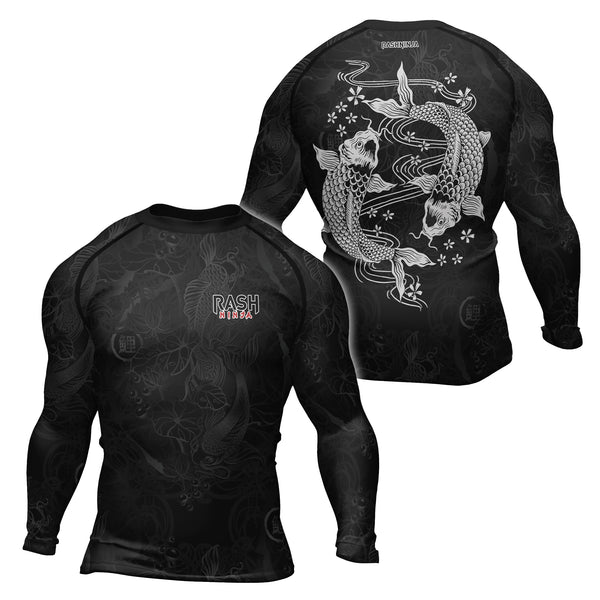 Rashninja Black Monochrome Koi Men's Long Sleeve Rash Guard |RashGuard