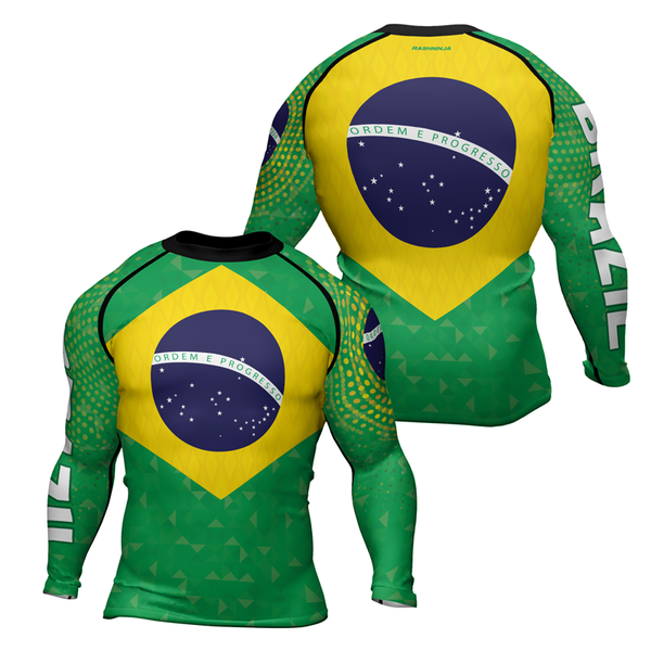 Rashninja Warrior Brazil Flag Men's Long Sleeve Rash Guard | Rashguard