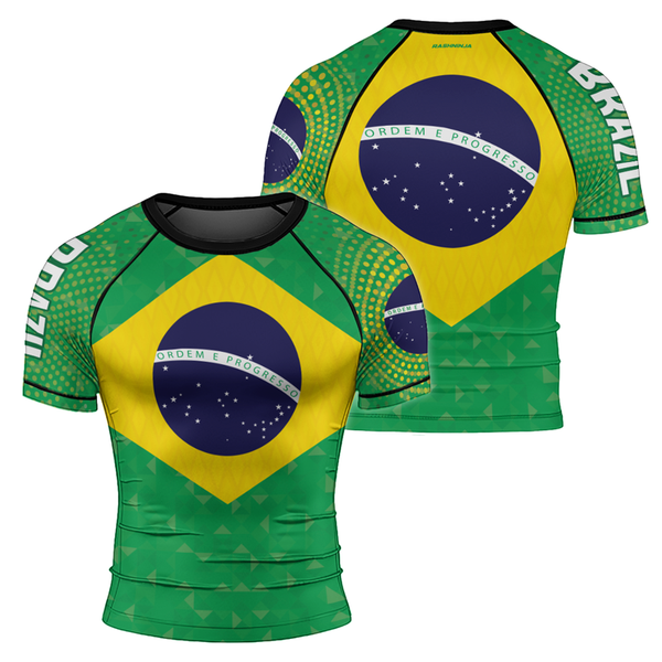 Rashninja Warrior Brazil Flag Men's Short Sleeve Rash Guard |Rashguard