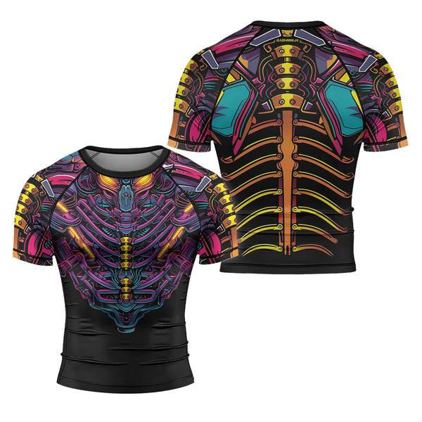 Rashninja Cyber Biomechanic Neon Spine Men's Short Sleeve Rash Guard