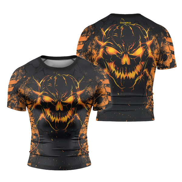 Rashninja Halloween Pumpkin Skull Men's Short Sleeve Rash Guard