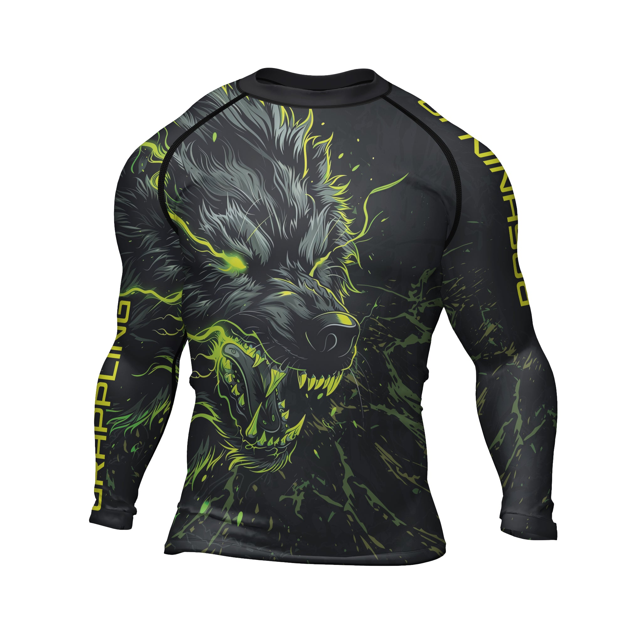 Rashninja Neon Snarling Wolf Men's Long Sleeve Rash Guard | Rash Guard