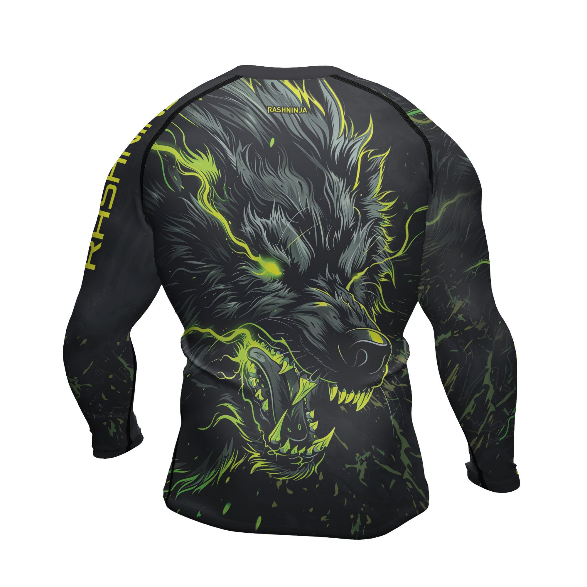 Rashninja Neon Snarling Wolf Men's Long Sleeve Rash Guard | Rash Guard