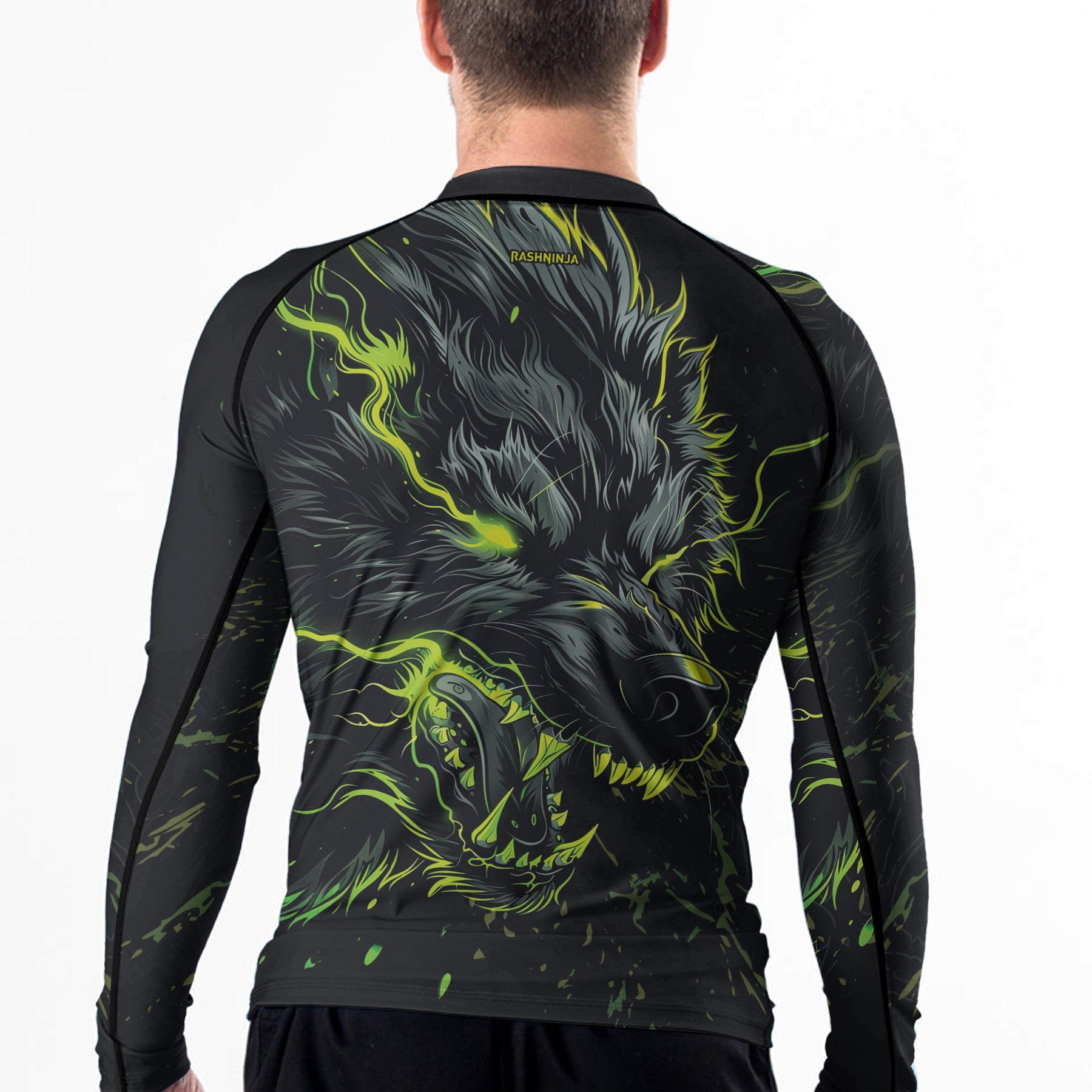 Rashninja Neon Snarling Wolf Men's Long Sleeve Rash Guard | Rash Guard