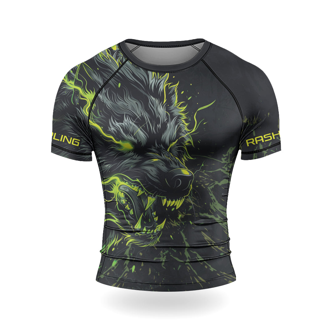 Rashninja Neon Snarling Wolf Men's Short Sleeve Rash Guard |Rash Guard