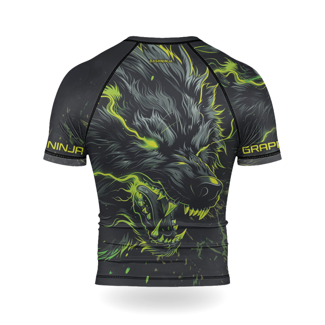 Rashninja Neon Snarling Wolf Men's Short Sleeve Rash Guard |Rash Guard