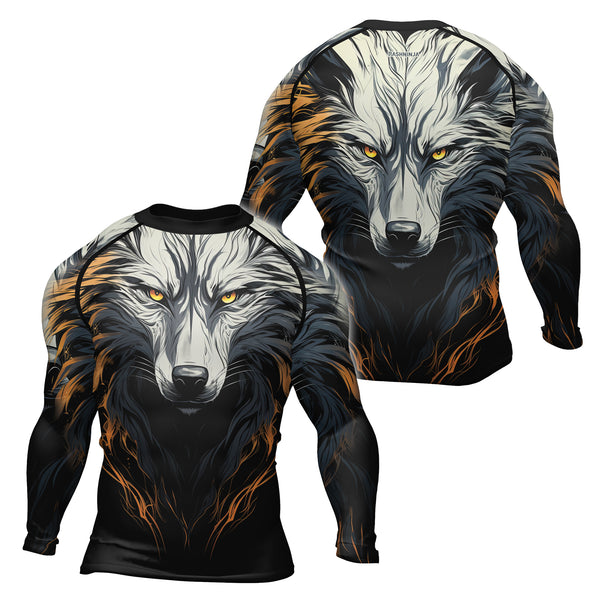Rashninja White Alpha Wolf Men's Long Sleeve Rash Guard | Rash Guard