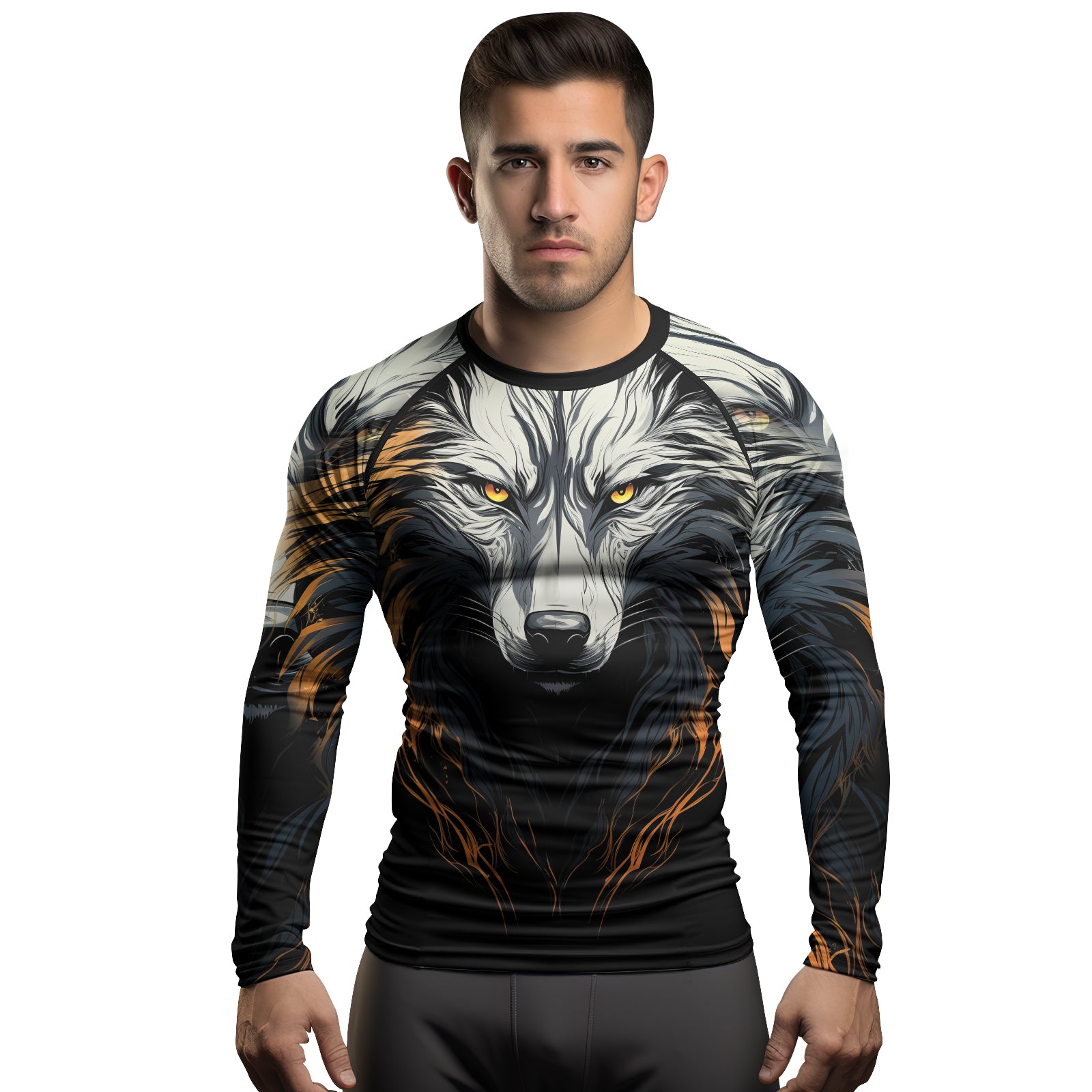 Rashninja White Alpha Wolf Men's Long Sleeve Rash Guard | Rash Guard
