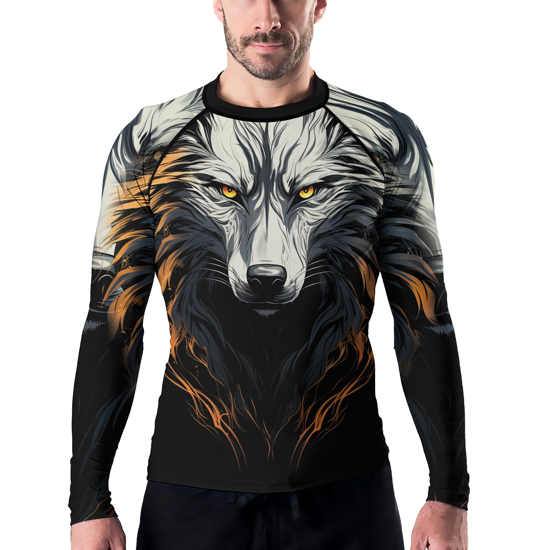 Rashninja White Alpha Wolf Men's Long Sleeve Rash Guard | Rash Guard