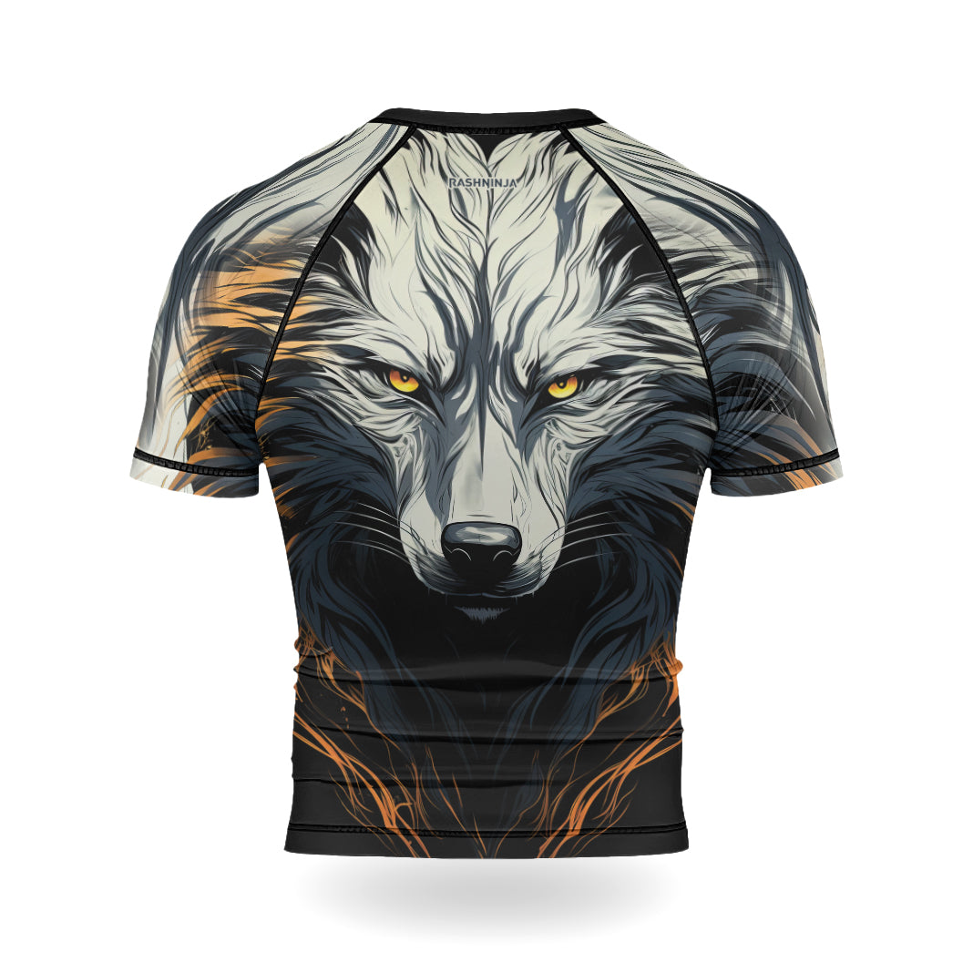 Rashninja White Alpha Wolf Men's Short Sleeve Rash Guard | Rash Guard