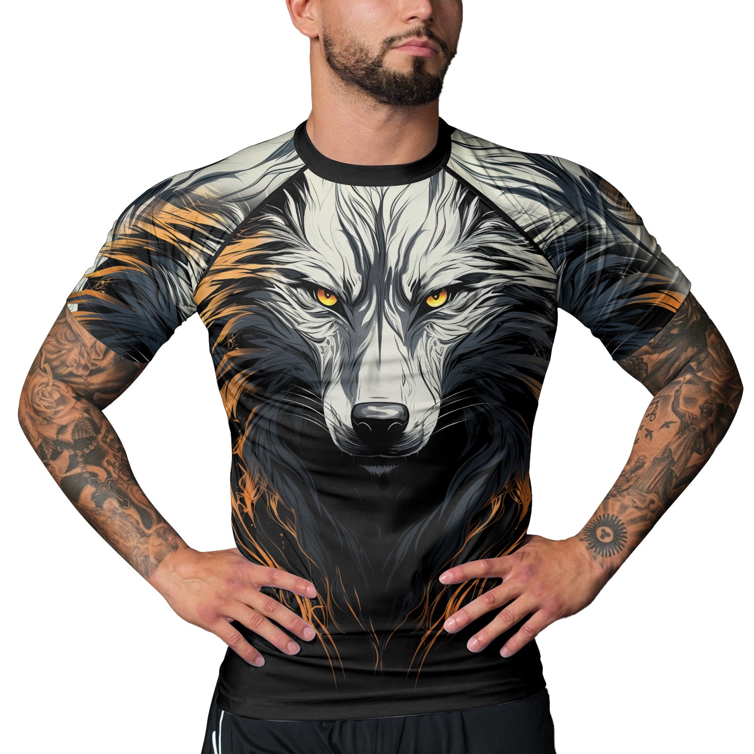 Rashninja White Alpha Wolf Men's Short Sleeve Rash Guard | Rash Guard