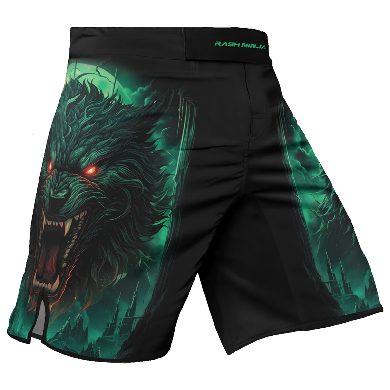 Rashninja Wild Snarling Wolf Men's Fight Shorts | Wolf MMA Shorts