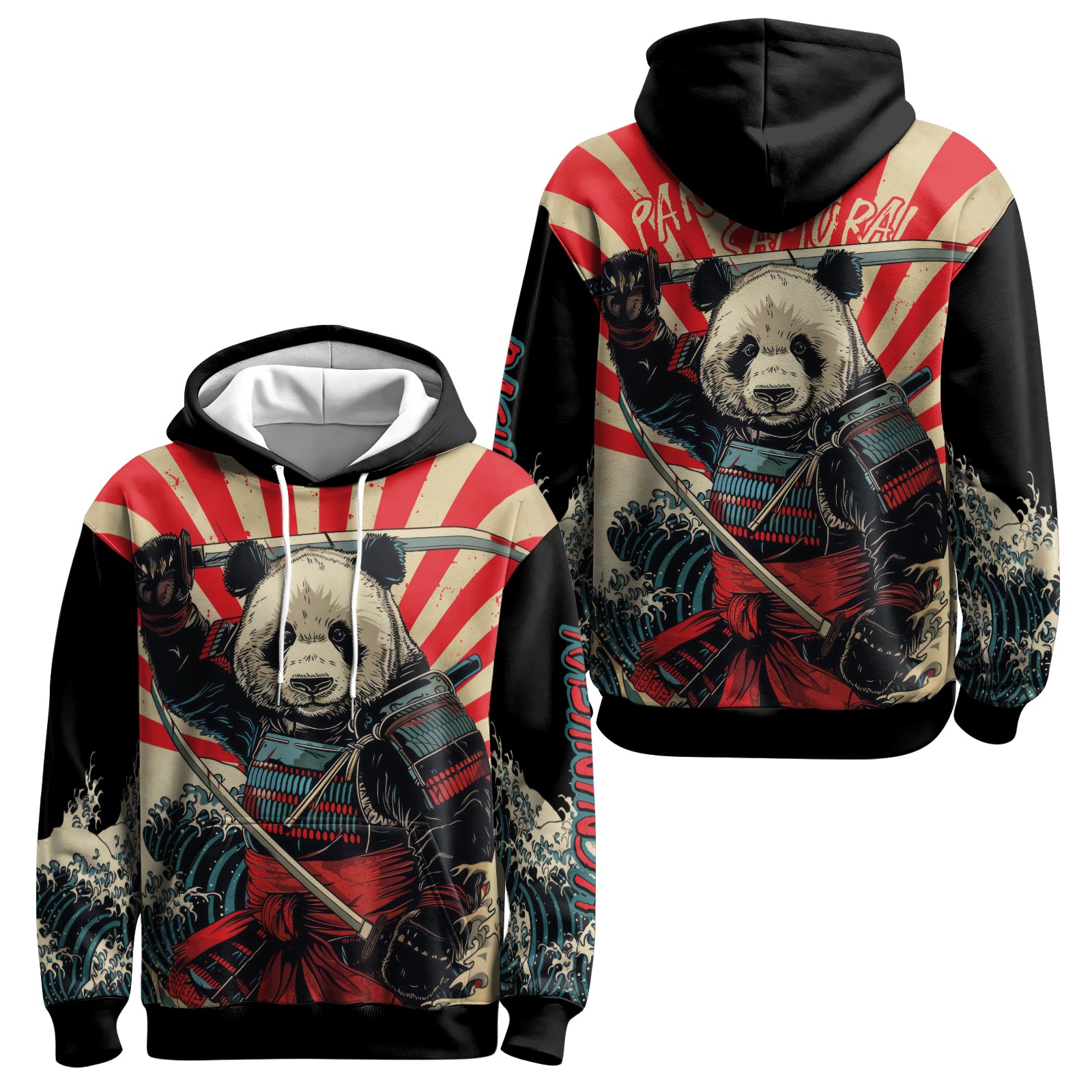 Rashninja Panda Samurai AOP Hoodie | Hoodie Bjj | Samurai Panda Hoodie