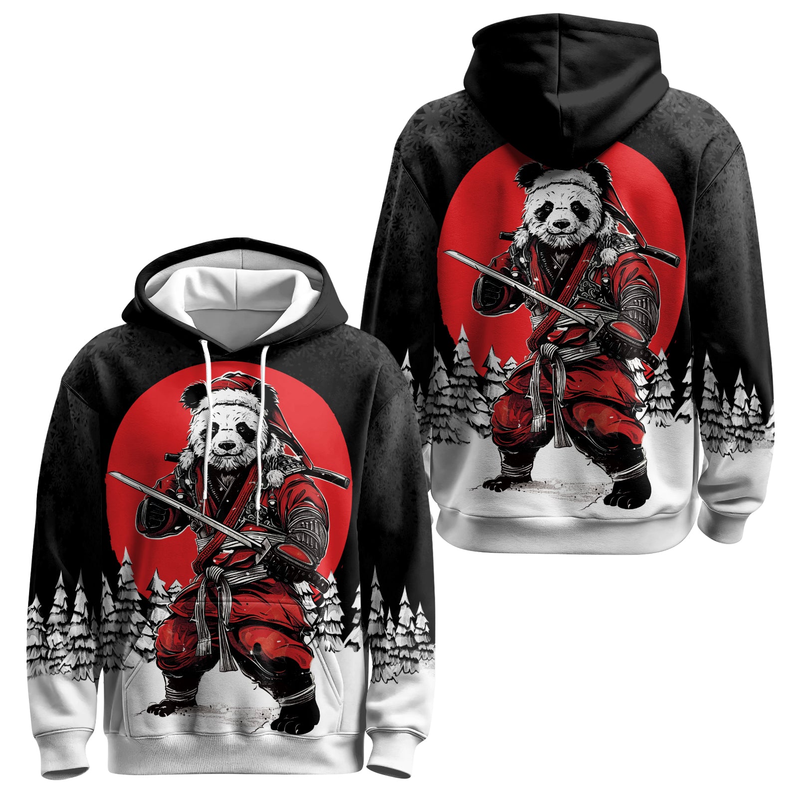 Rashninja Black Samurai Christmas Panda AOP Hoodie | Panda AOP Hoodie