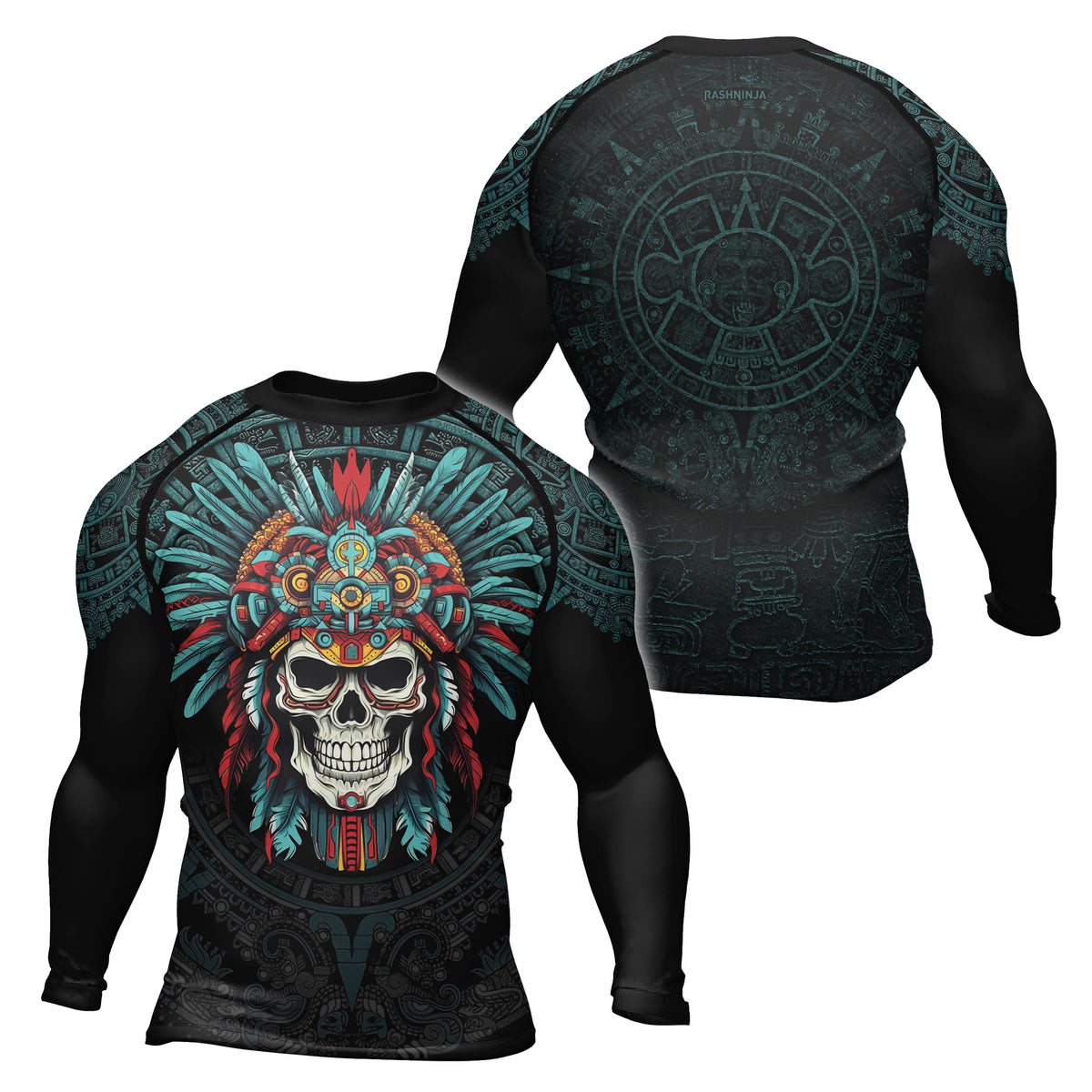 Rashninja Aztec Chief Cranium Men's Long Sleeve Rash Guard |Rash Guard
