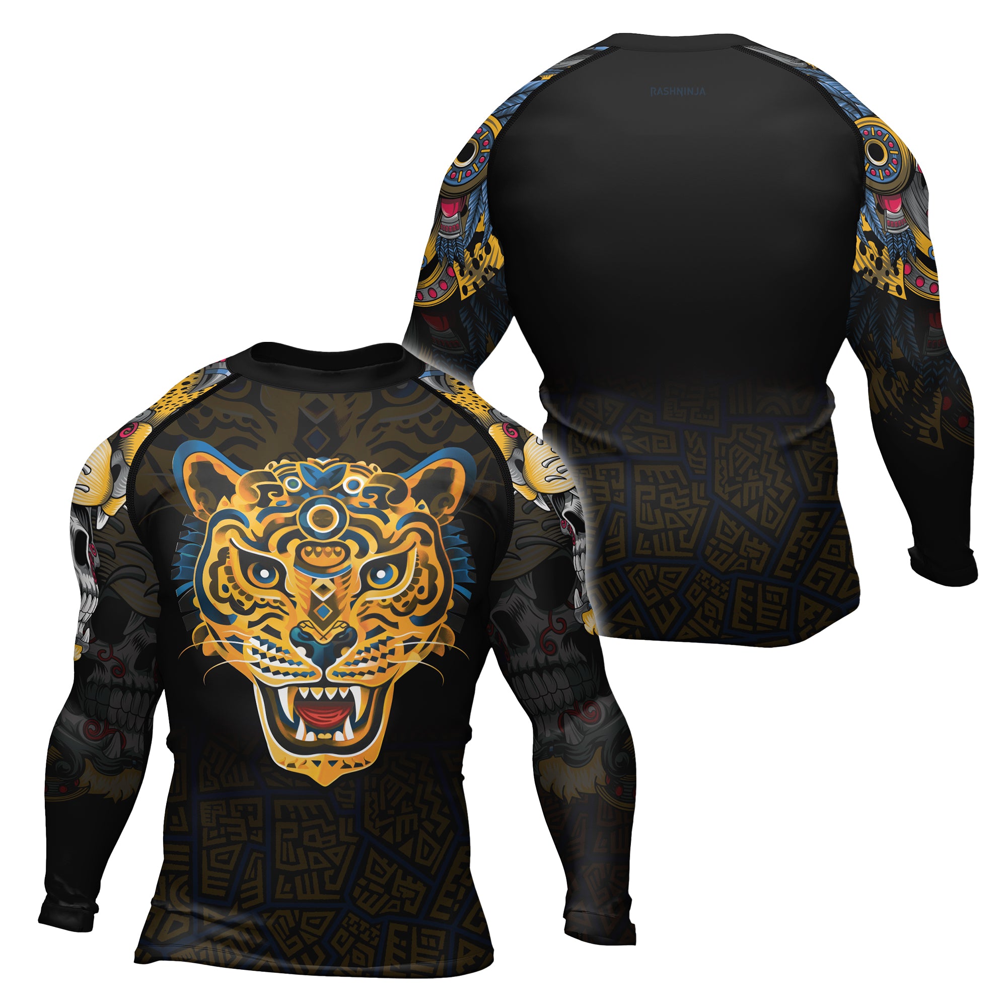 Rashninja Aztec Tribal Jaguar Men's Long Sleeve Rash Guard |Rash Guard