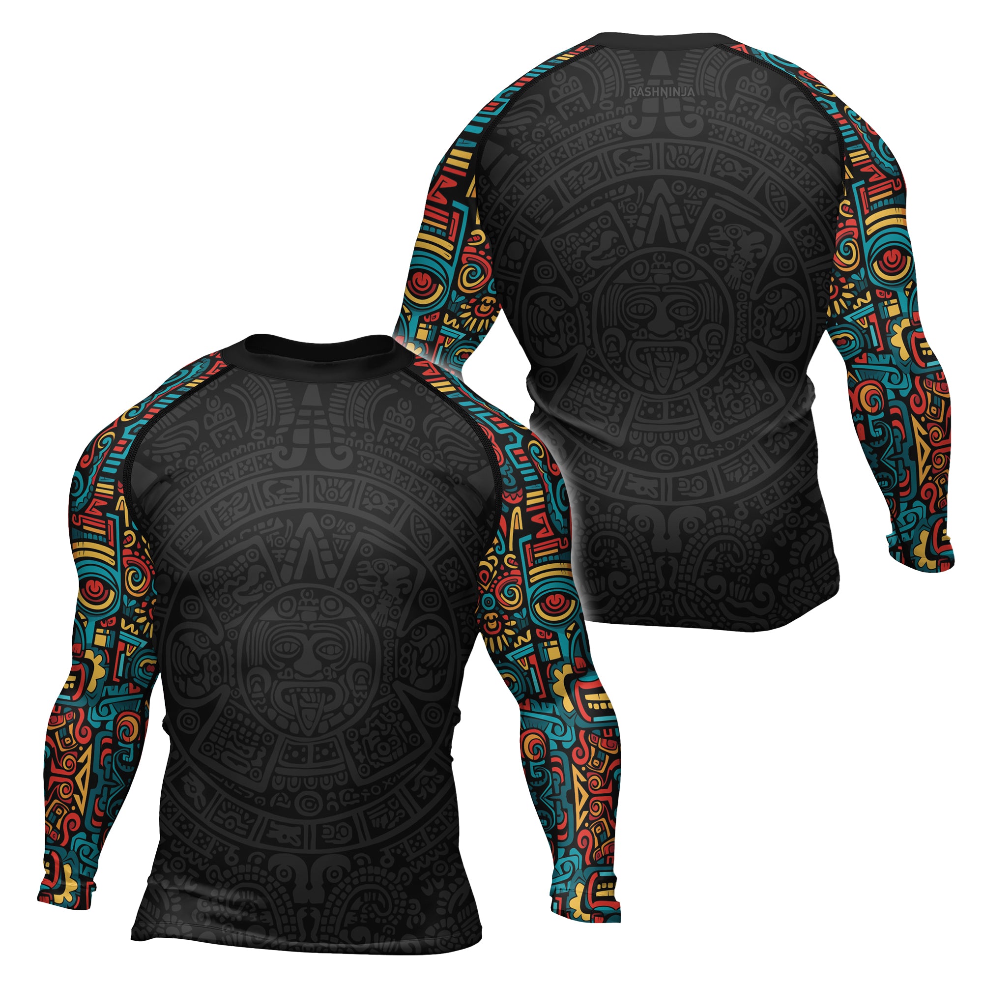 Rashninja Aztec Tribal Pattern Men's Long Sleeve Rash Guard|Rash Guard