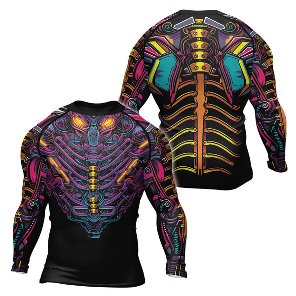 Rashninja Cyber Biomechanic Neon Spine Men's Long Sleeve Rash Guard