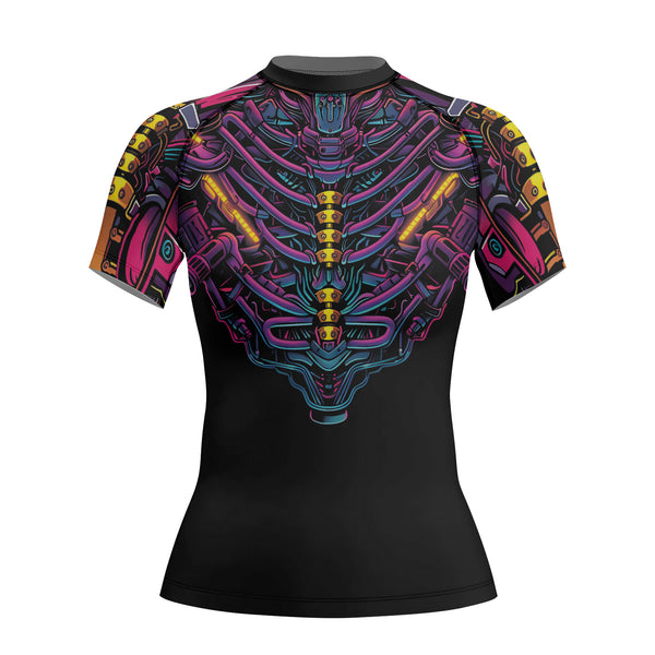 Rashninja Cyber Biomechanic Neon Spine Women's Short Sleeve Rash Guard