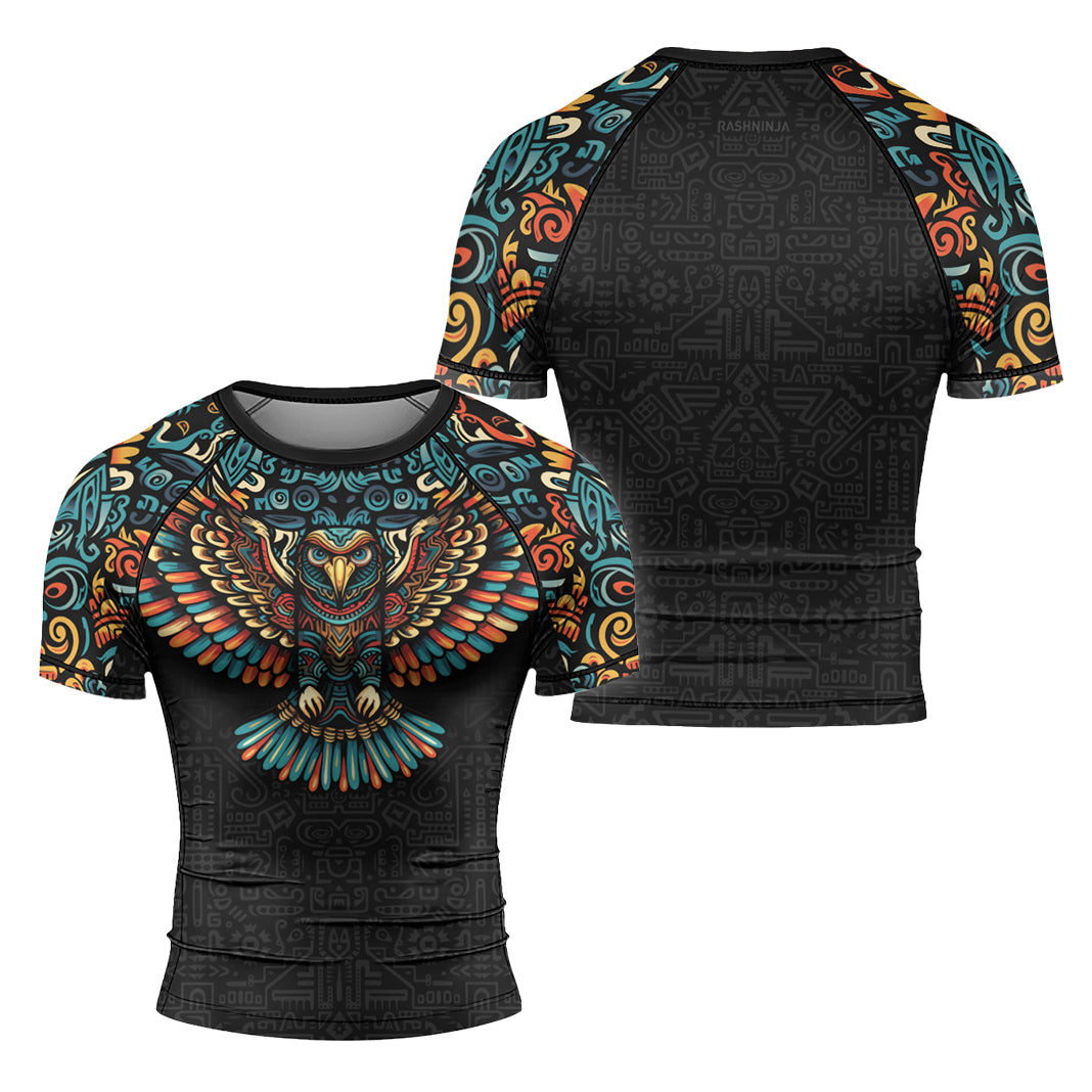 Rashninja Aztec Tribal Eagle Men's Short Sleeve Rash Guard |Rash Guard